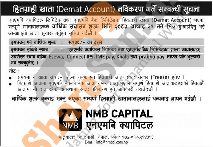 NMB Capital Limited has published a notice regarding the renewal of the ...