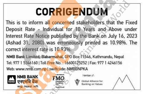 NMB Bank Limited has published a notice regarding correction on its new ...