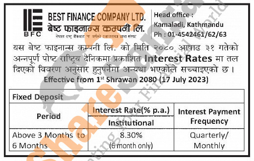 Best Finance Company Limited has published a notice regarding ...