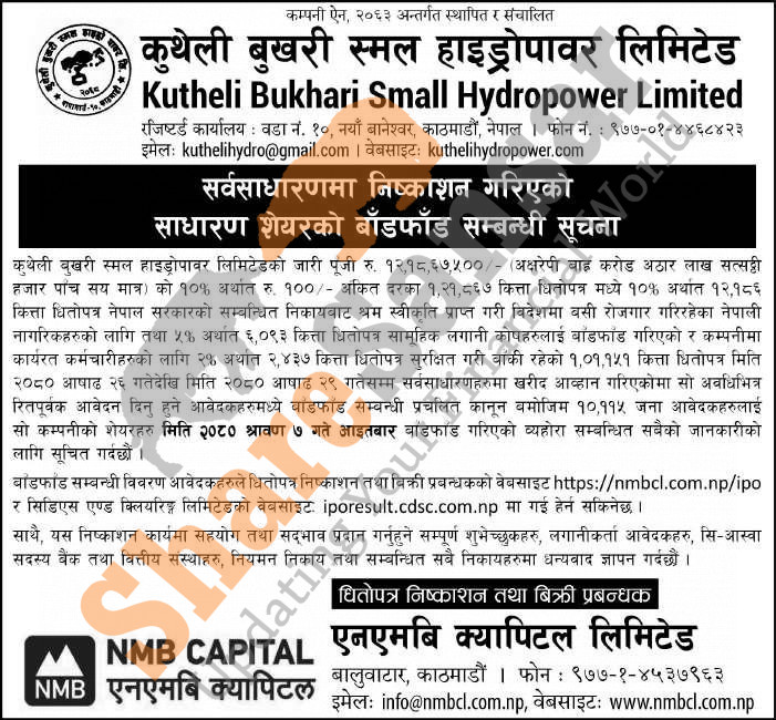 Kutheli Bukhari Small Hydropower Limited has alloted its 1,01,151 units ...