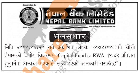 Nepal Bank Limited has made correction on its 4th quarter company ...