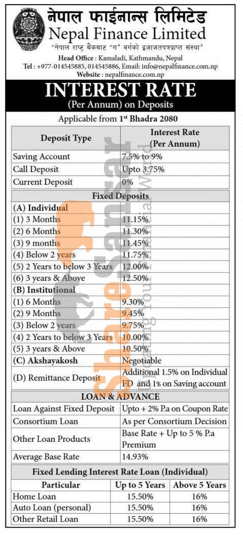 Nepal Finance Limited has published a notice regarding the new interest ...