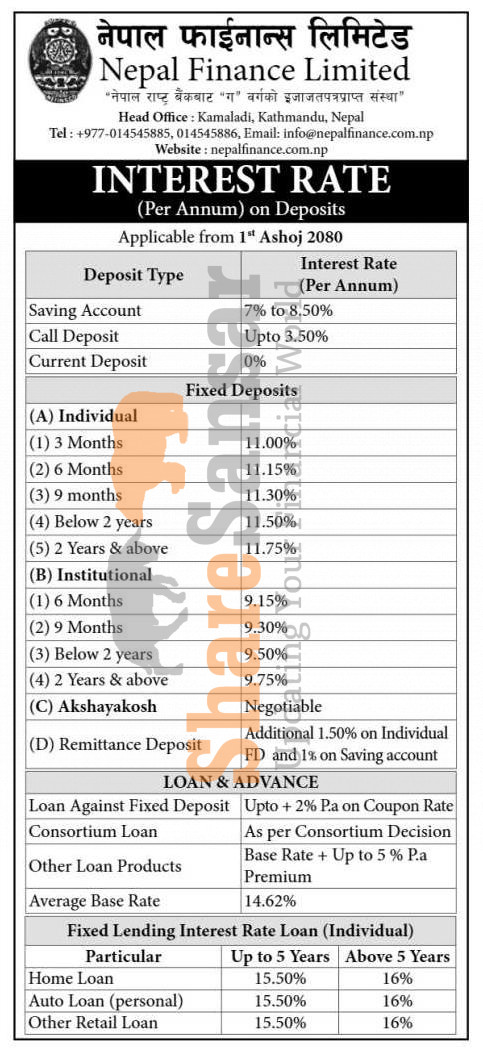 Nepal Finance Limited has published a notice regarding the new interest ...