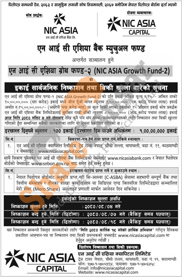 NIC Asia Capital Limited is opening its 100 million units of Rs 10 face ...