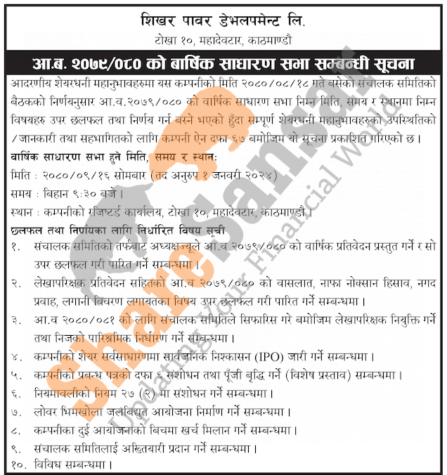Shikhar Power Development Limited has announced its AGM going to be ...