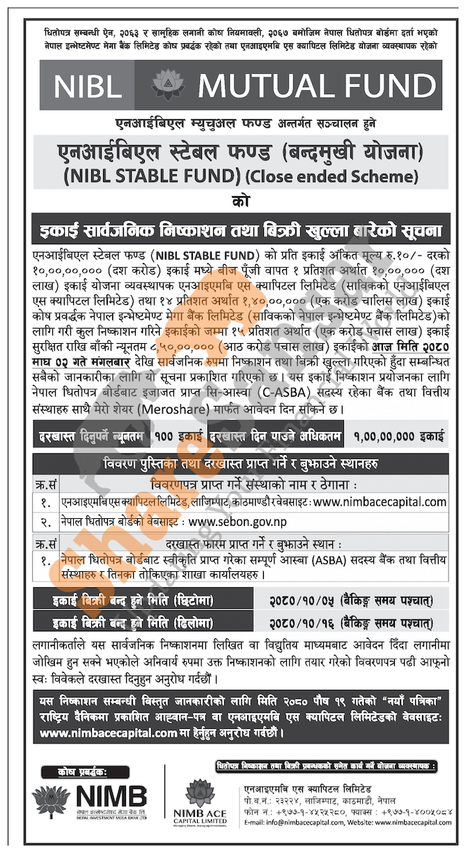 NIMB Ace Capital Limited is opening its 85 million units of Rs 10 face ...