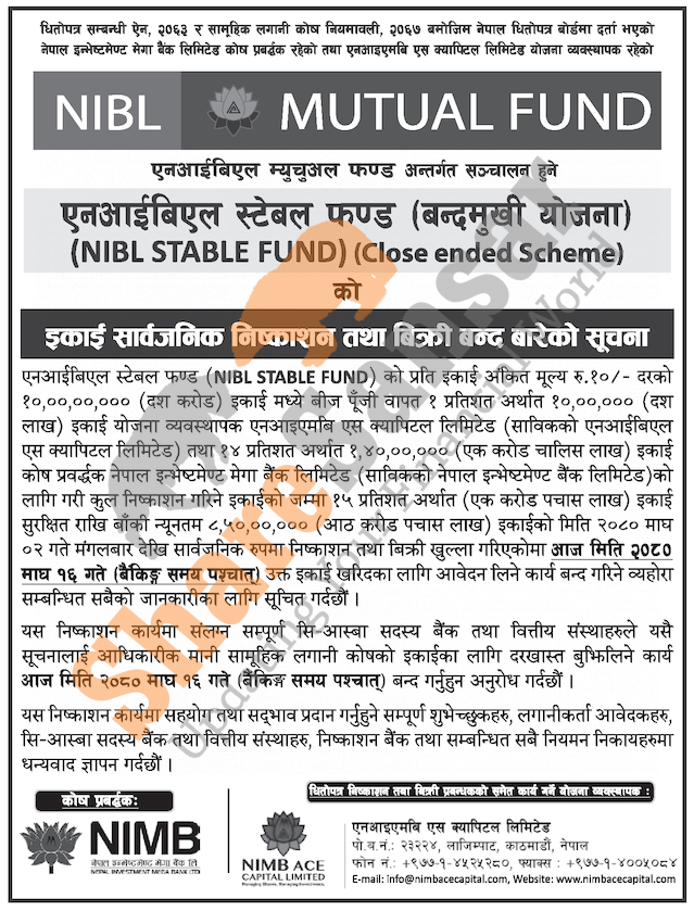NIMB Ace Capital Limited is closing its 85 million units of Rs 10 face ...