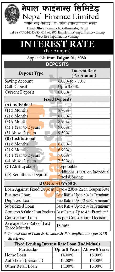 Nepal Finance Limited has published a notice regarding the new interest ...