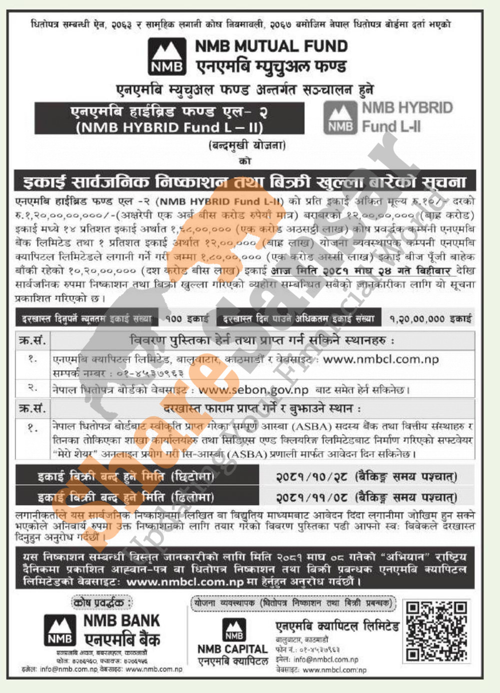 NMB Capital Limited is opening its 102 million units of Rs 10 face ...