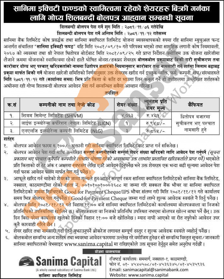 Sanima Capital Limited has published a notice regarding auction of ...
