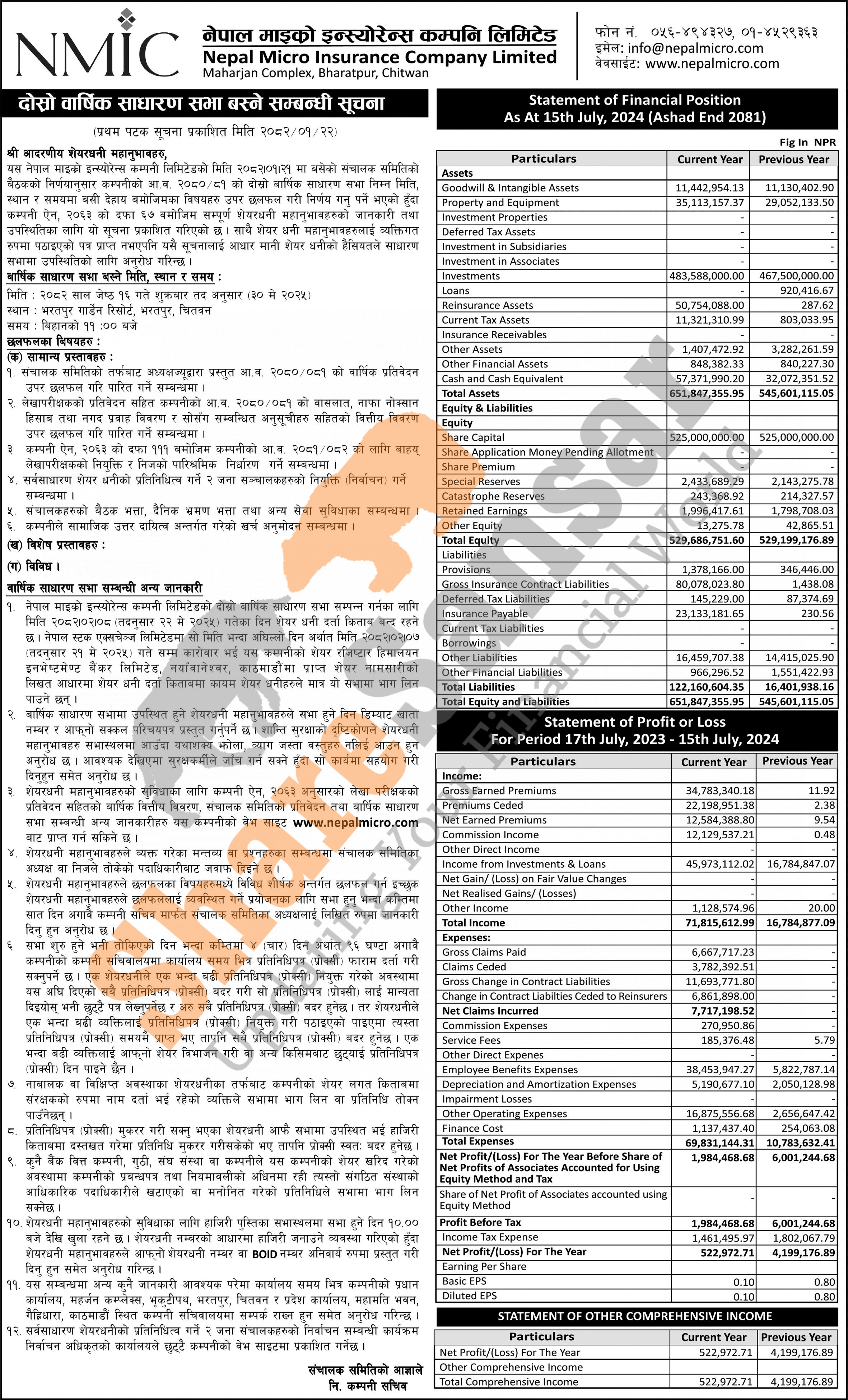 Nepal Micro Insurance Company Limited has announced its 2nd AGM going ...