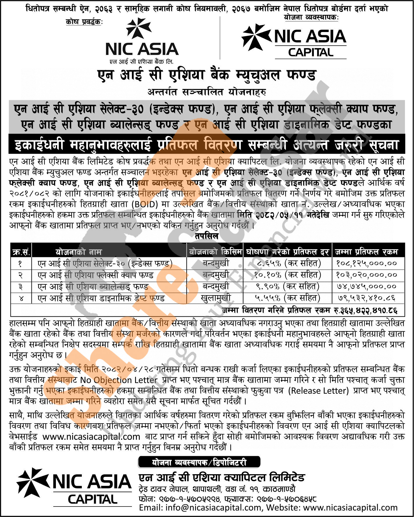 NIC Asia Capital Limited has declared to distribute return scheme to ...