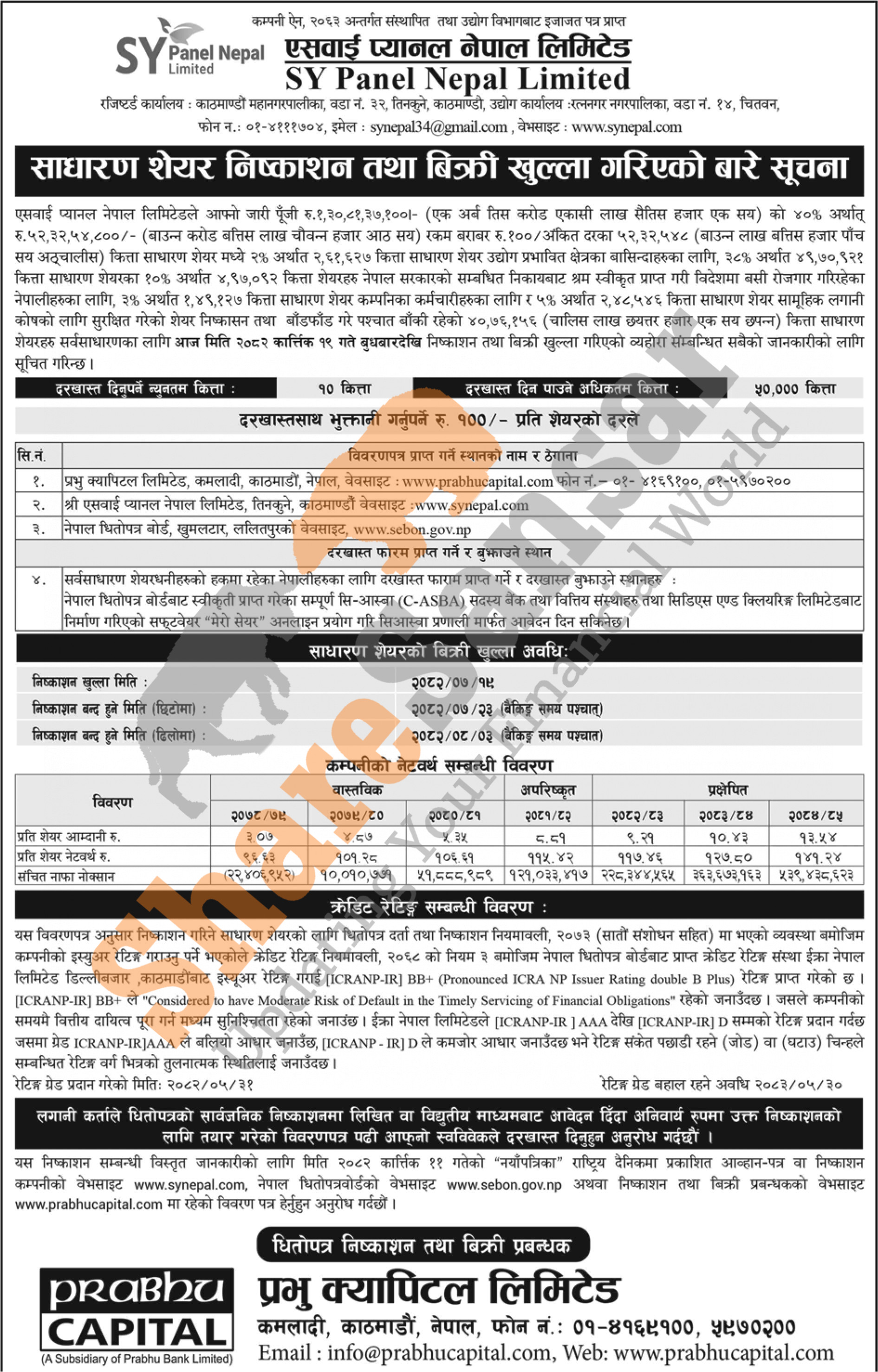 SY Panel Nepal Limited is opening its 40,76,156 units IPO shares to the ...