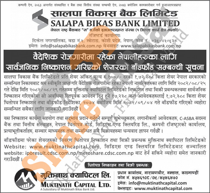 Salapa Bikas Bank Limited has allotted its 1,72,388 units IPO Shares to ...